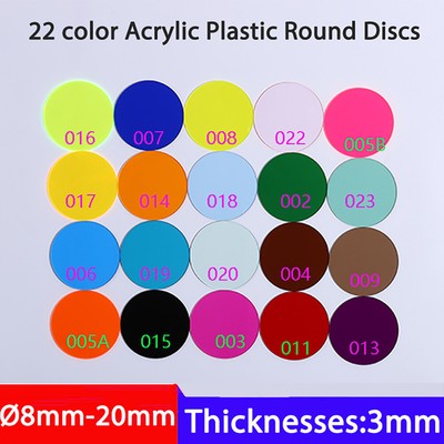 22 Color Transparent Acrylic Round Disk Art Craft Disks DIY Thicknesses ...