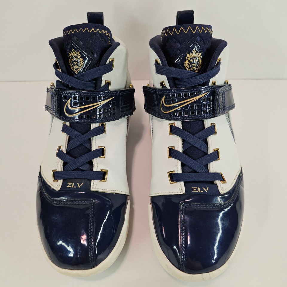 Nike Zoom Lebron V 5 Blue Basketball Shoes 6Y White Navy Metallic Gold ...