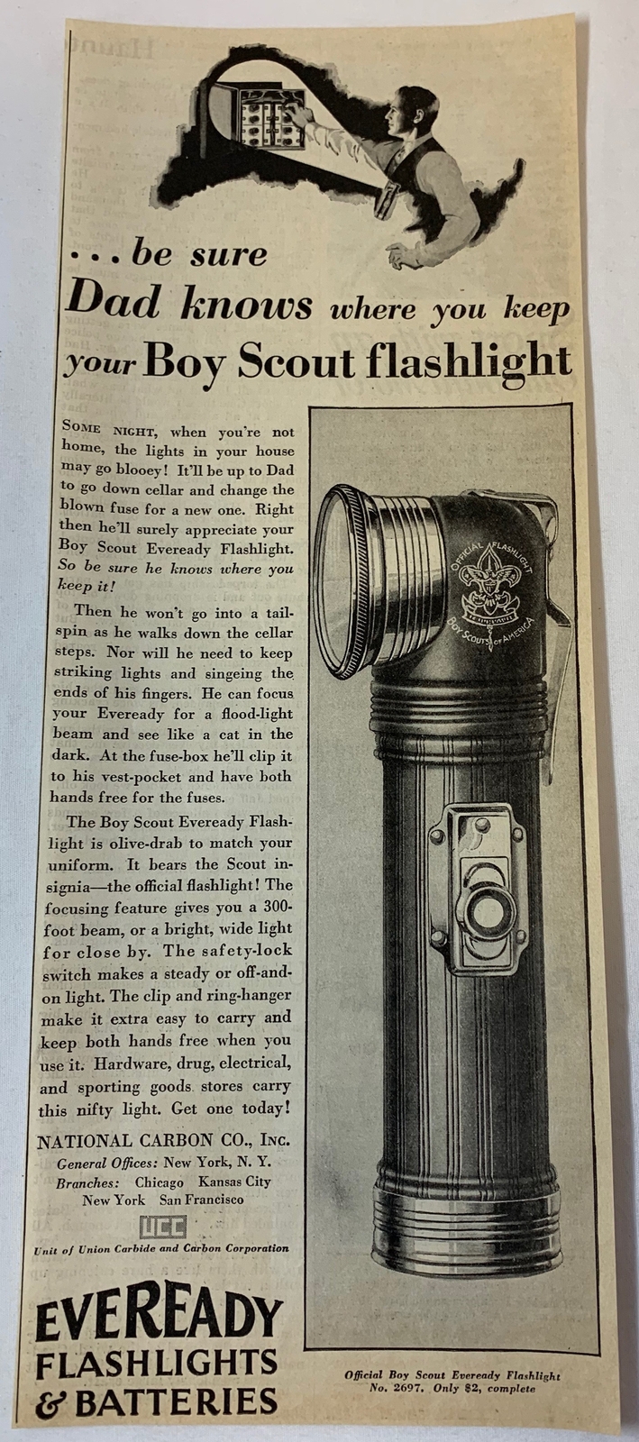 1930 EVEREADY Boy Scout Flashlight ad ~ Be Sure Dad Knows... | eBay
