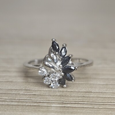 RJ Signed Sterling Silver 925 Blue Sapphire Ring Size 11 White Stones ...