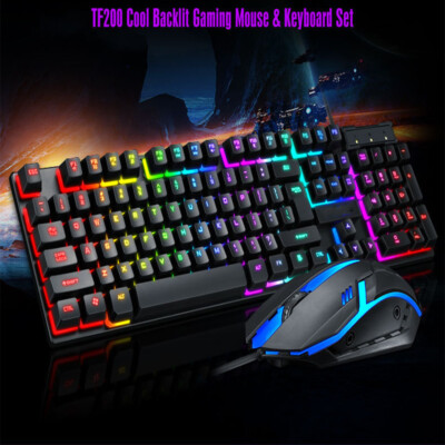 Rainbow LED Gaming Keyboard and Mouse Set Mechanical Feel LED Light ...