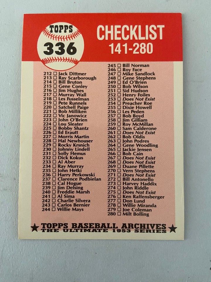 1991 TOPPS BASEBALL ARCHIVES "THE ULTIMATE 1953 SERIES" COMPLETE SET 1 ...