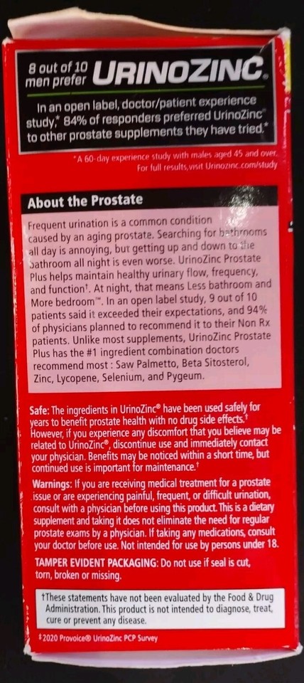 URINOZINC Prostate Health Complex Beta Saw Palmetto 75 Capsules Exp ...