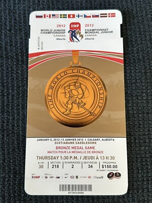 2012 IIHF World Junior Bronze Medal Game Ticket Calgary Alberta | eBay