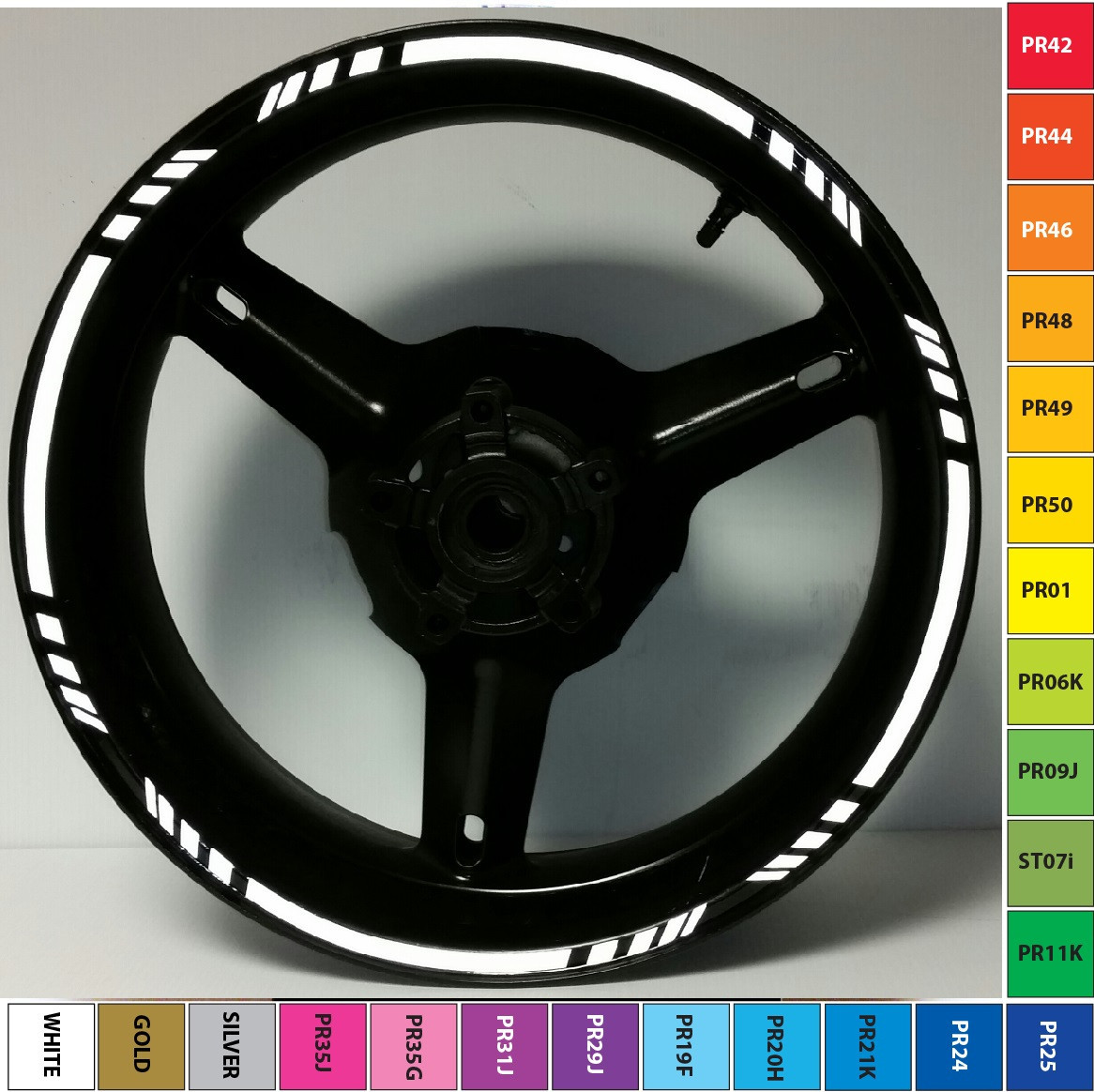 BLACK MOTORCYCLE 3M REFLECTIVE RIM STRIPES WHEEL DECALS TAPE STICKERS ...