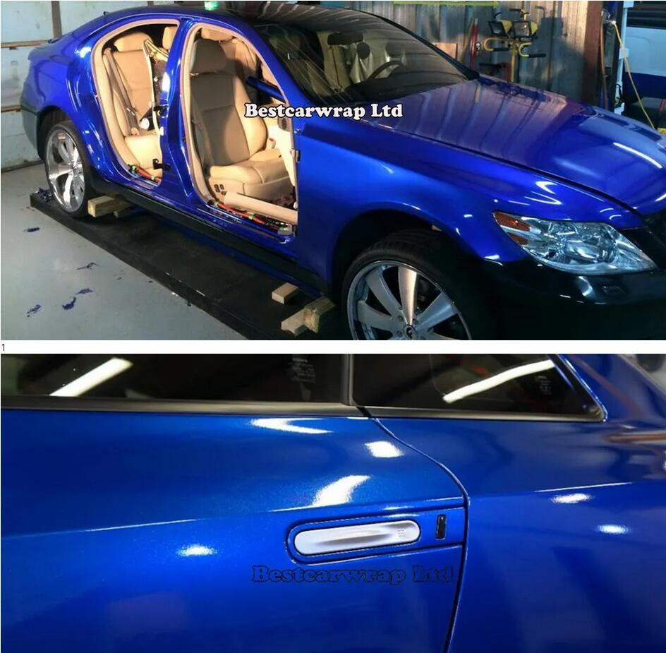 Full Roll 65FT x 5FT Blue Glossy Metallic Vinyl Film Car Wrap Sticker ...
