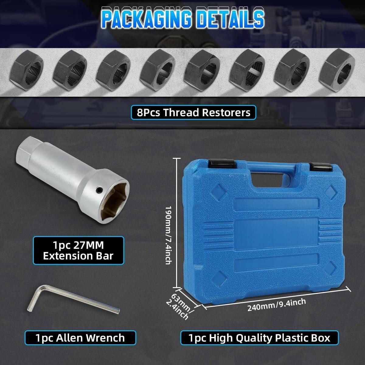 10pcs Axle Spindle Thread Chaser Kit Thread Rethreading Restorer Tool w ...