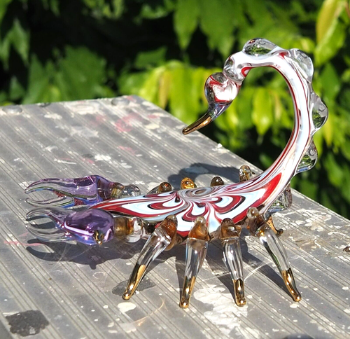 Maroon milk SCORPION hand blown art glass figure 4 inch gold trim ...
