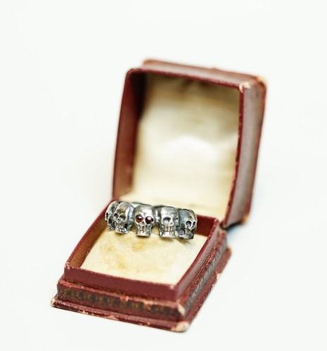 Antique Victorian Memento Mori Skull Silver Band Ring Garnets Eyes sz 9 ...