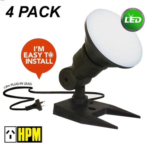 4 x HPM 8W LED Portable Outdoor Floodlights Cool White 4000K w/ Cord ...