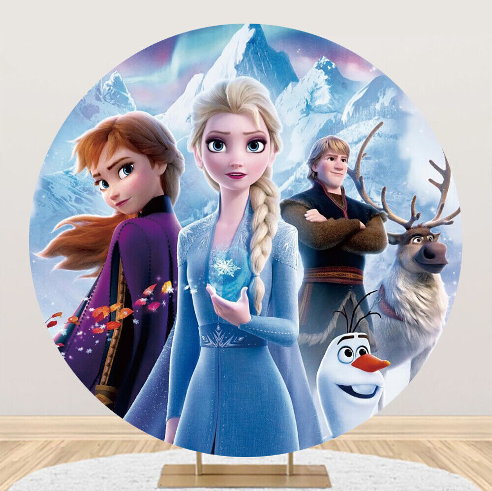 Round Circle Frozen Backdrop Princess Happy Birthday Photo Background ...