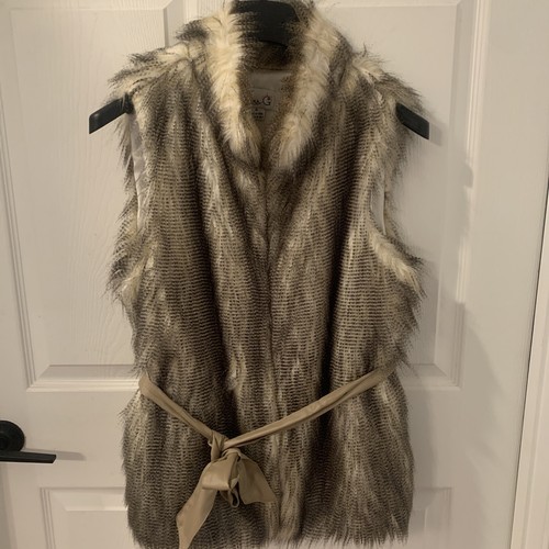 Emma G Womens Vest Size XLarge Faux Fur Beige / Brown | eBay