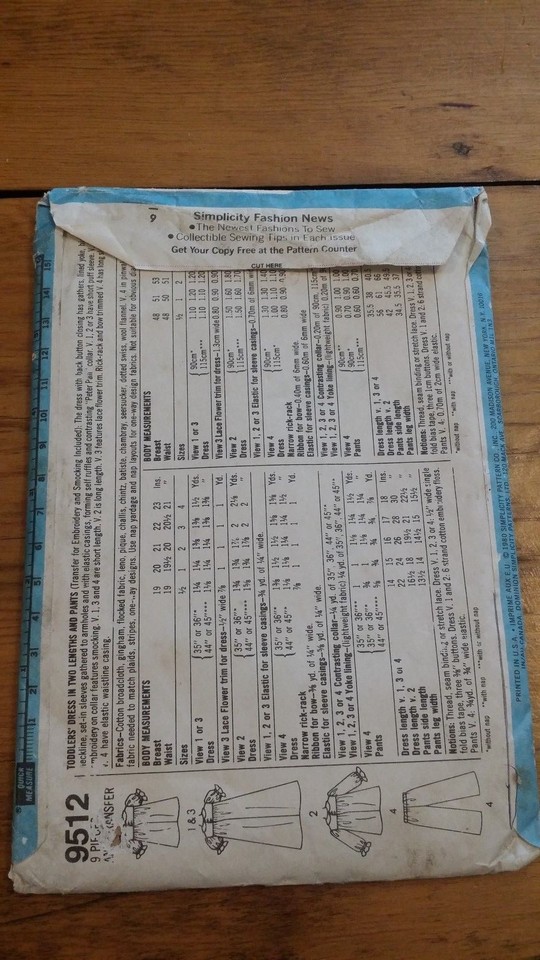 VINTAGE SIMPLICITY GIRLS PANTS SMOCK DRESS PATTERN 9512 SIZE .5 FREE ...
