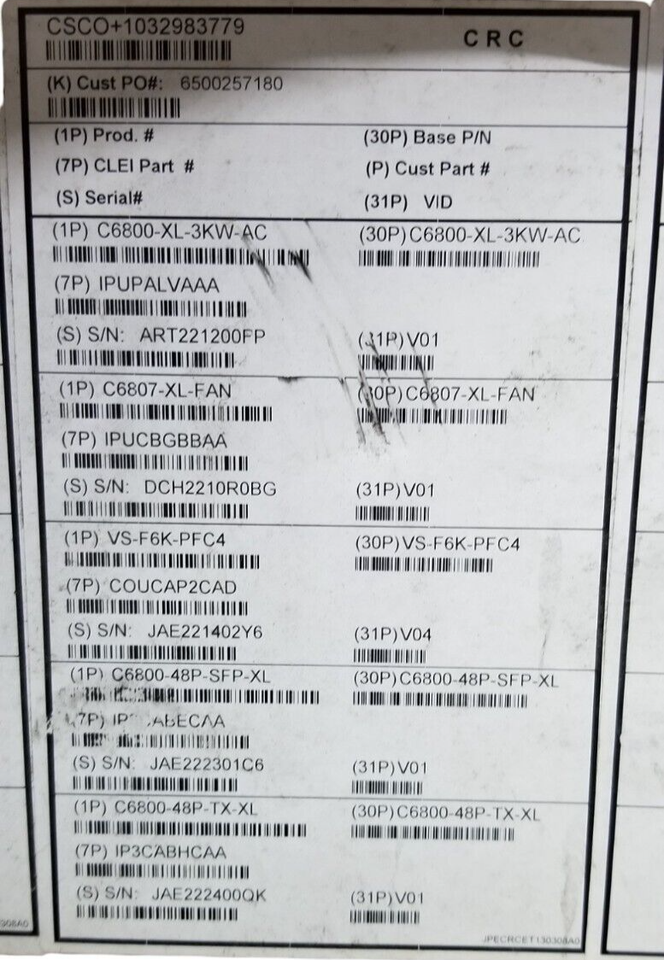 Cisco Catalyst C6807-XL Chassis with VS-SUP2T-10G, C6800-48P-SFP, C6800 ...