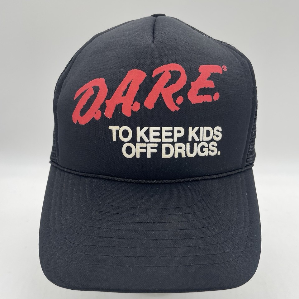 NWOT Vintage 90s DARE Trucker Hat Cap Black Snap Back To Keep Kids Off ...