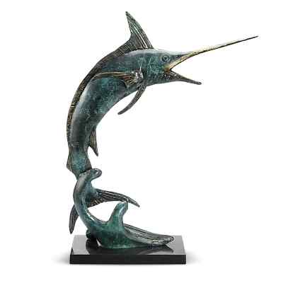 Stunning Brass Marble Coastal Predatory Marlin Centerpiece Sculpture | eBay