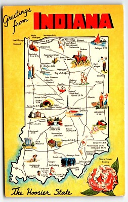 Greetings from Indiana The Hoosier State Map Chrome Postcard UNP | eBay