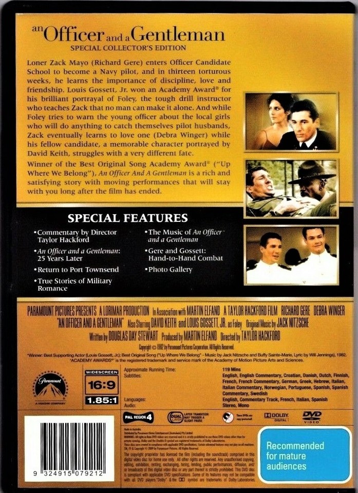 AN OFFICER & A GENTLEMAN Special Collector’s Ed. Richard Gere 2 DVDs R4 ...