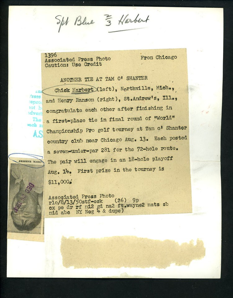 Chick Harbert & Henry Ransom 1950 Tam O' Shanter Golf Type 1 Press ...