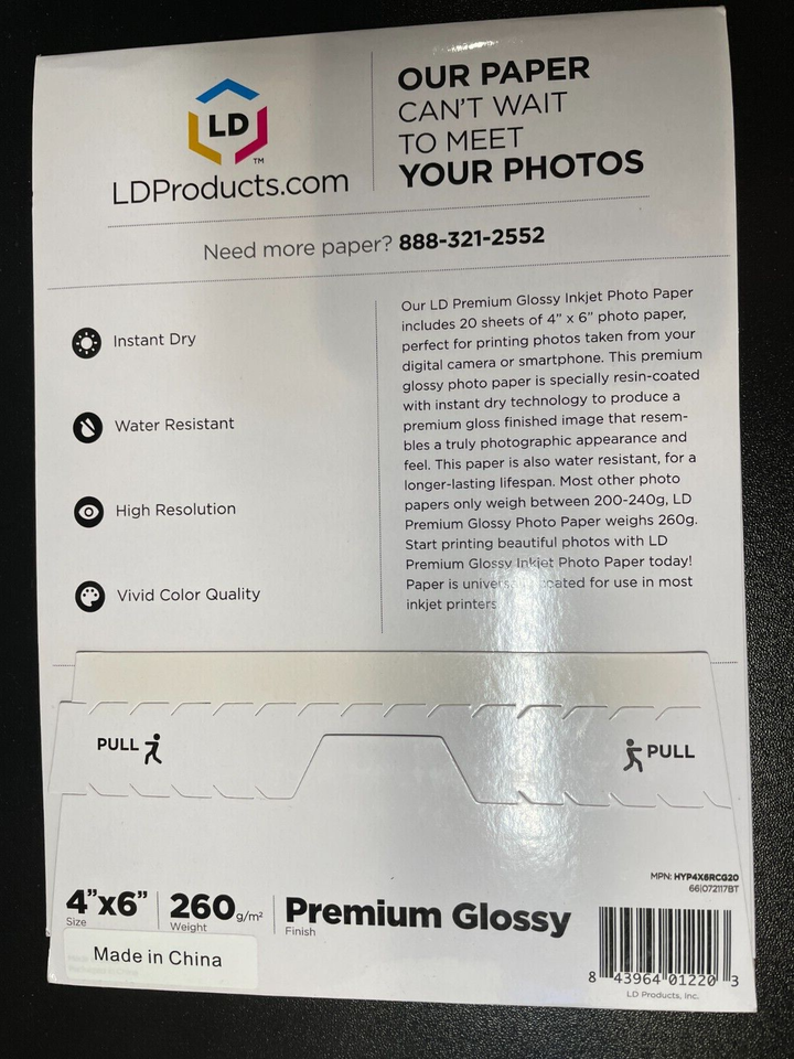 LD Glossy Inkjet White Photo Paper, 4" x 6" ~ 20 Sheets ~ Premium ...