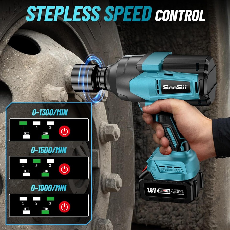 Cordless Impact Wrench Set 2000Nm 3/4" 1475ft-lbs High Torque Brushless ...