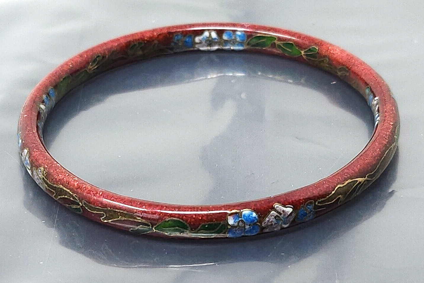 Vintage Chinese Red Enamel Cloisonne Floral Bangle Br… - Gem