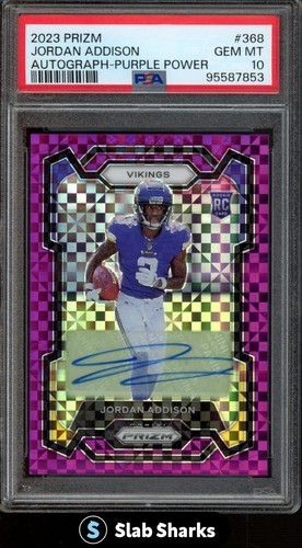 2023 PANINI PRIZM JORDAN ADDISON ROOKIE AUTO PURPLE POWER /49 #368 PSA ...