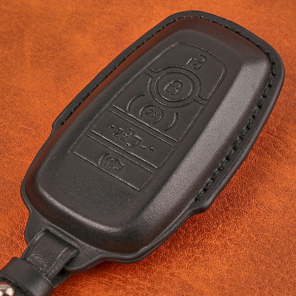 LEATHER Key Fob Chain For Ford 5 Buttons Remote Accessories Cover Case ...