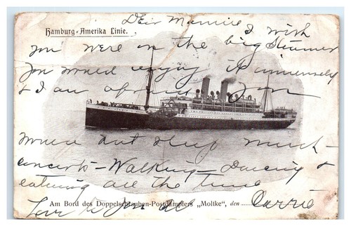 1905 Postcard- SS Moltke Hamberg Amerika Line STEAMSHIP - POOR ...