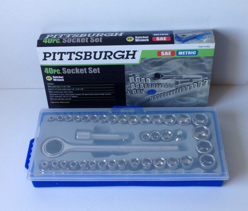 PITTSBURGH 40pc METRIC & SAE 3/8in DRIVE SOCKET Ratchet SET NEW | eBay