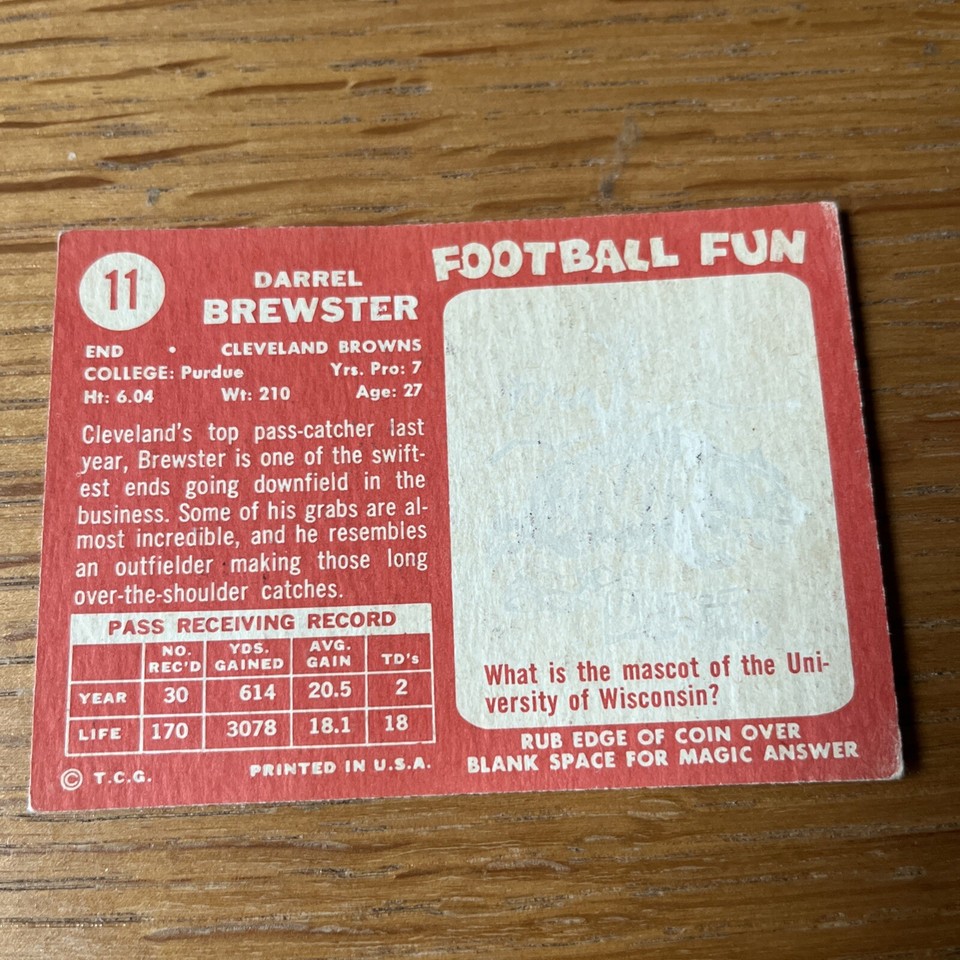1958 Topps Football Pete Brewster #11 Cleveland Browns EX-NEAR MINT | eBay