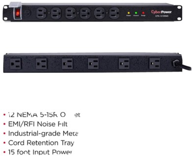 Rack Mount Surge Protector 12 Outlets - CyberPower CPS-1215RMS ...