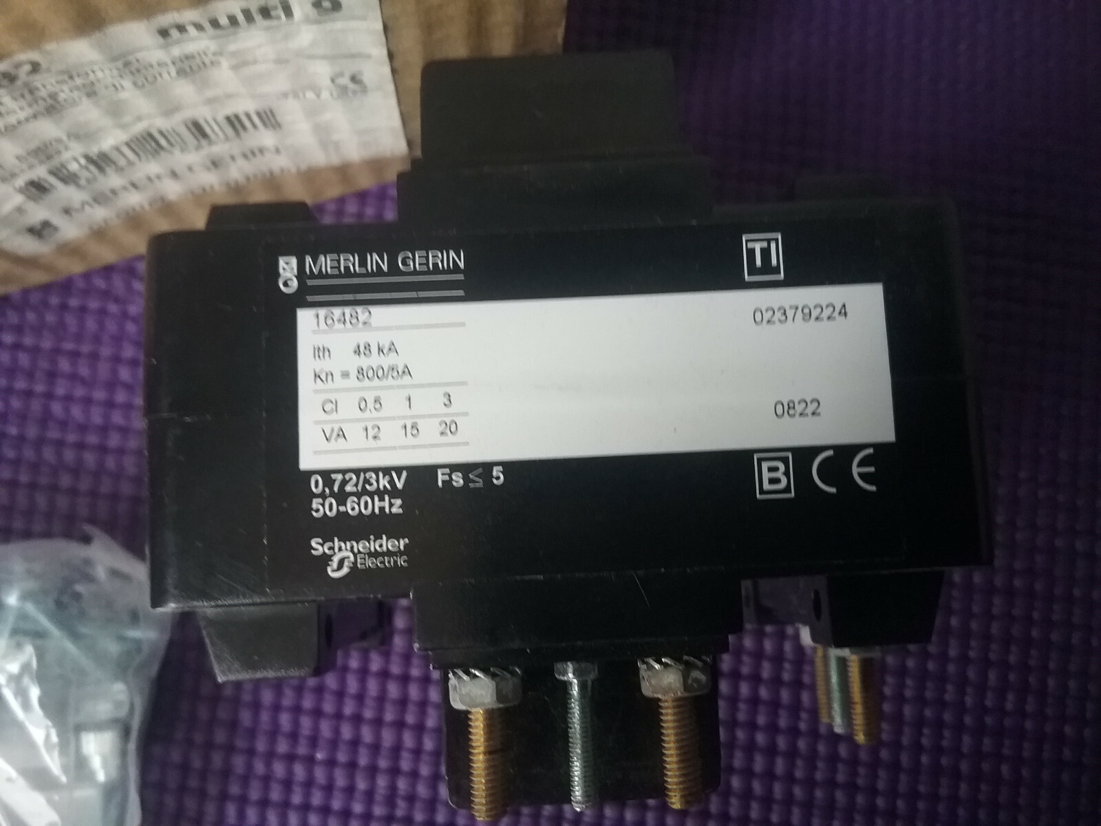 16482, MERLIN GERIN, MULTI9, CURRENT TRANSFORMER TI 800 VOLTS 5 AMPS ...