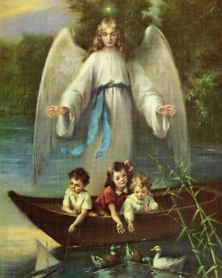 LOT of 10 Vintage style print GUARDIAN ANGEL w/ Boat 8" x 10" ready to ...