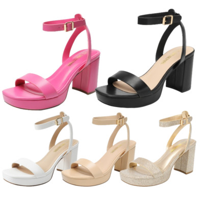 Women High Chunky Block Heel Sandals Ankle Strap Open Toe Wedding Dress ...