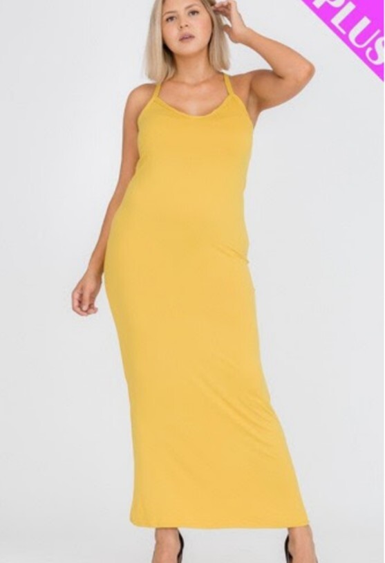New Beautiful Plus Size Dress 2X Yellow Maxi Dress Racer Back Stretchy ...