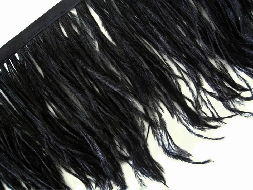 6 Inch Strip - Black Ostrich Fringe Trim Feather Millinery Carnival DIY ...