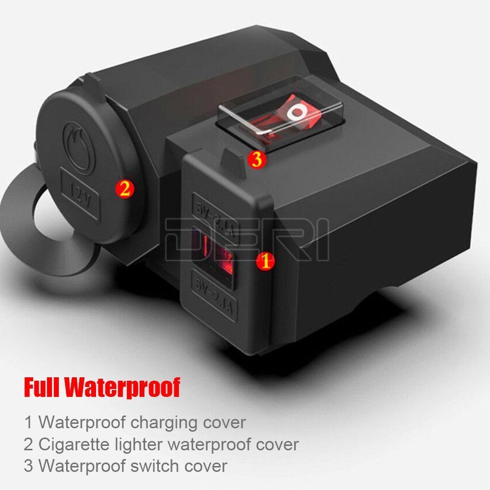 Motorcycle Handlebar Dual USB Charger Power Ports Phone GPS Voltmeter ...