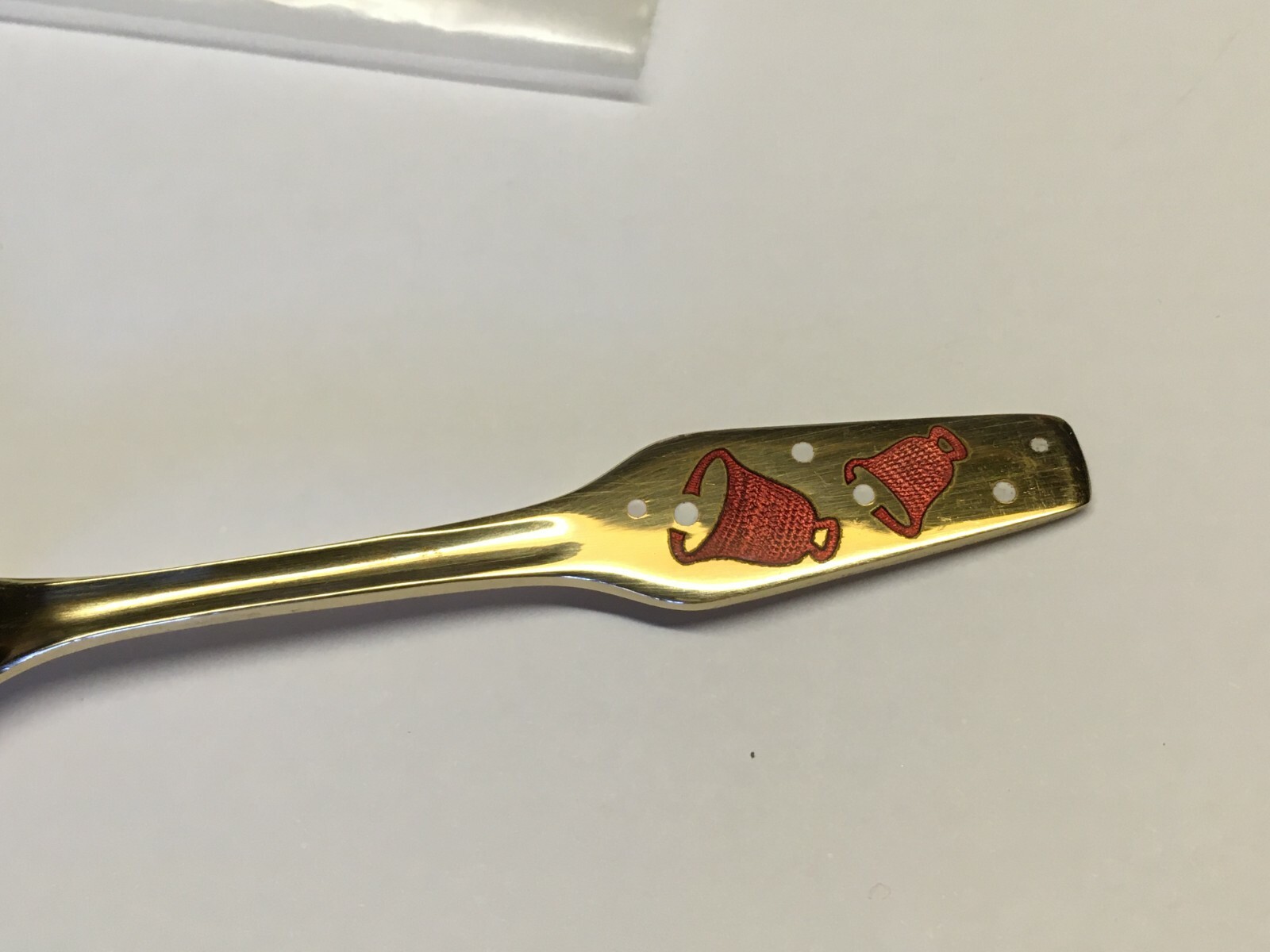 Vintage 1969 Meka Denmark Spoon 4-1/4” Gold Finish with Red Bells | eBay