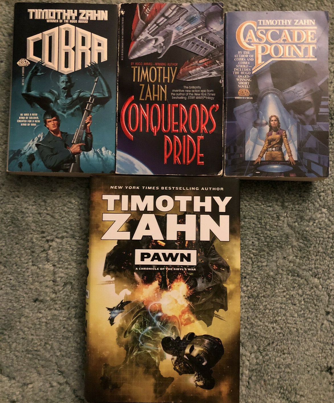 Timothy Zahn books, lot of 4, Cobra, Pawn, Cascade Point, Conqueror's ...