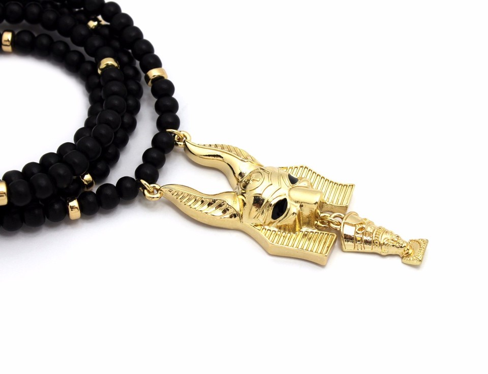 NEW ANUBIS, ANKH, KING TUT, NEFERTITI PENDANT & 30" WOODEN BEAD CHAIN ...