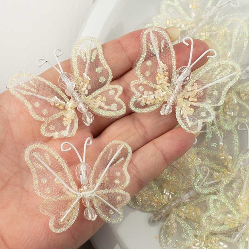 Package of 36 Iridescent Cream Bead and Glitter Craft Butterflies | eBay