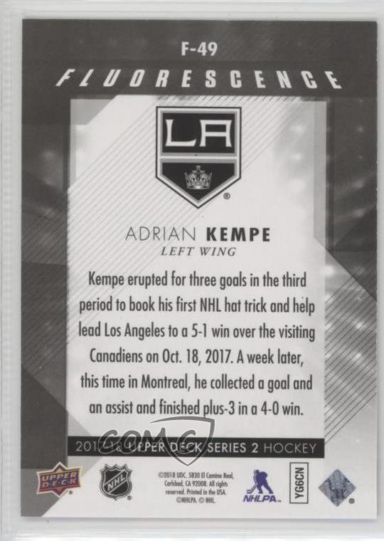 2017-18 Upper Deck Fluorescence Gold /150 Adrian Kempe #F-49 Rookie RC ...