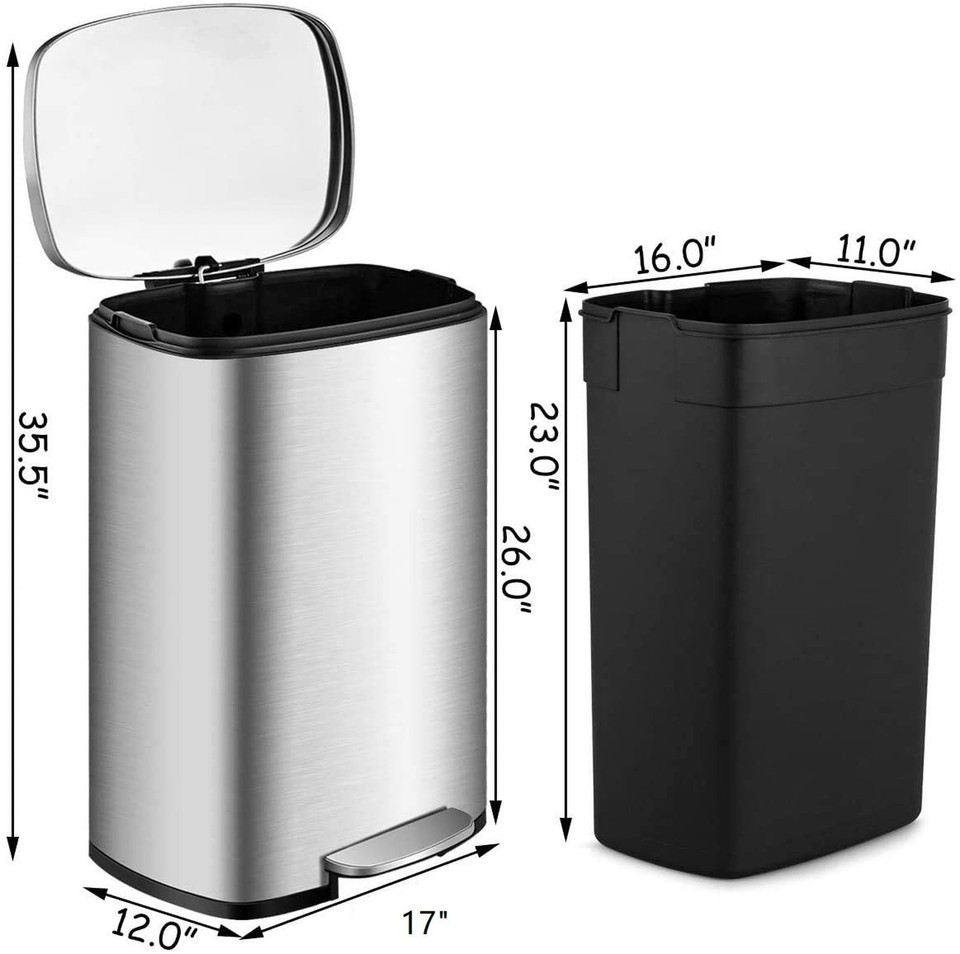 50 Liter / 13.2 Gallon Step Trash Can, Stainless Steel Trash Can w ...
