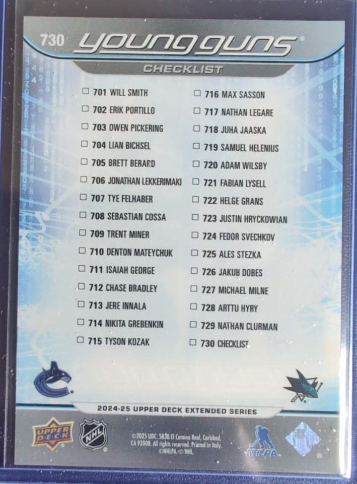 Will Smith / Jonathan Lekkerimaki Young Guns Checklist Clear Cut - 2024 ...