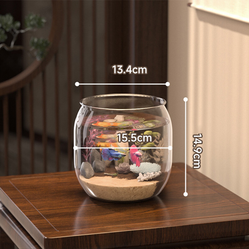 Plastic Round Fish Bowl Desktop Clear Aquarium Fish Box Transparent ...