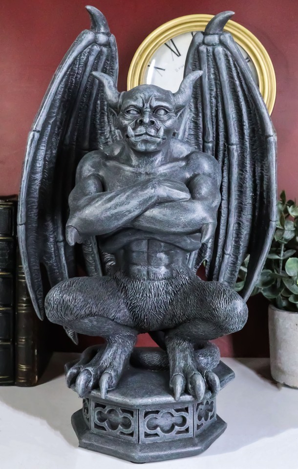 Ebros 12"H Gothic Horned Bulldog Gargoyle W/ Large Wings Crouching On ...