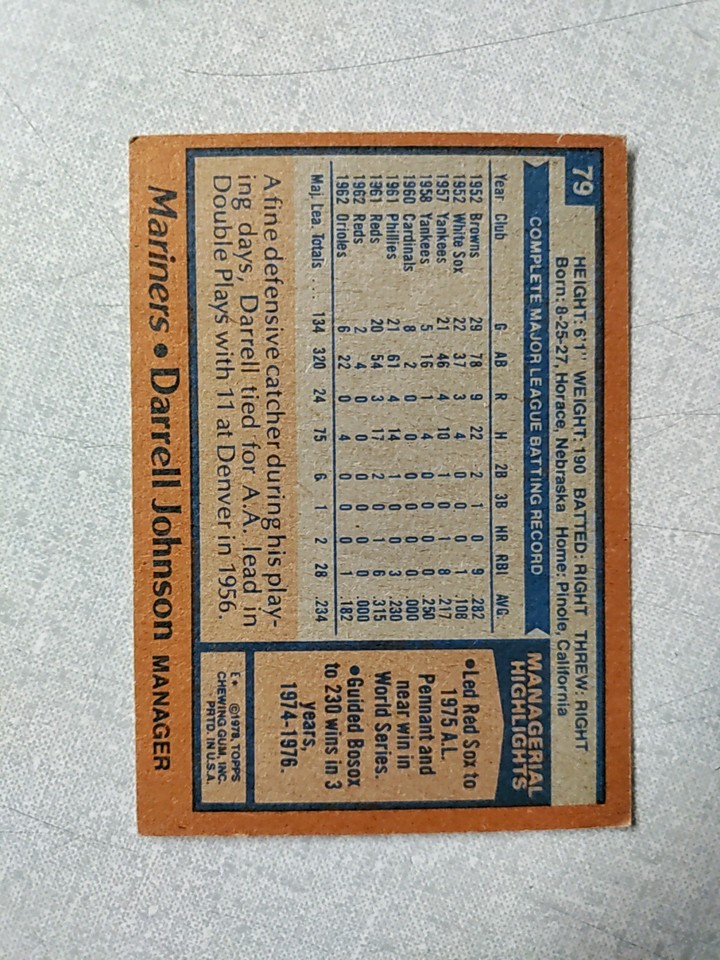 1978 TOPPS.. BASEBALL #79 DARRELL JOHNSON MG MARINERS Ex Read ...