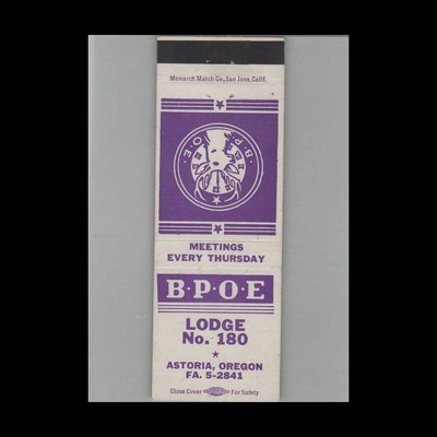 Matchbook Cover - BPOE Elks Lodge No. 180 Astoria, OR | eBay