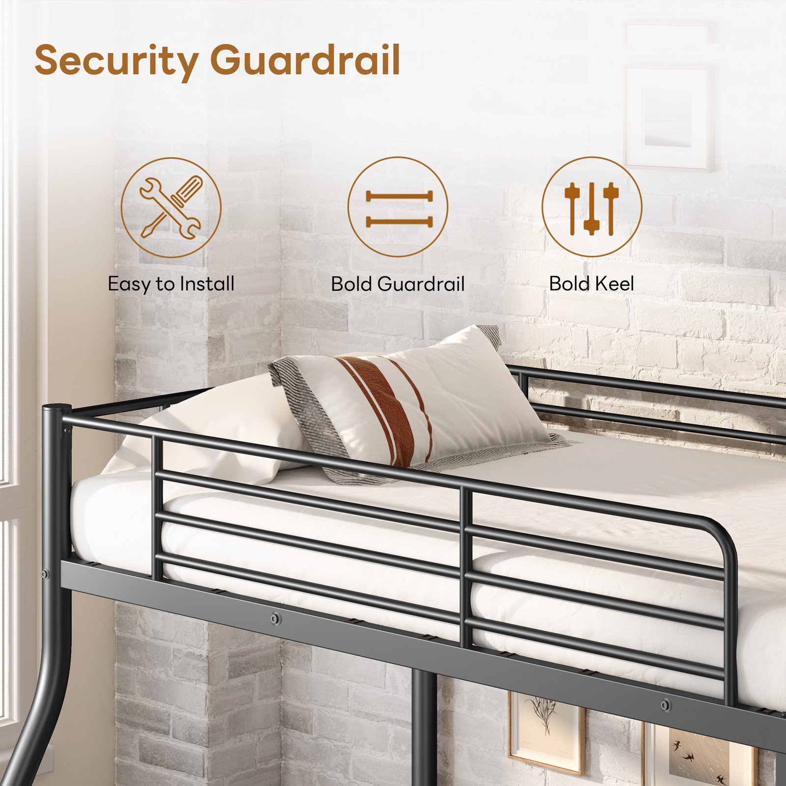 Twin Over Full Size Bunk Bed with Ladder Metal Upper and Down Bed Frame ...